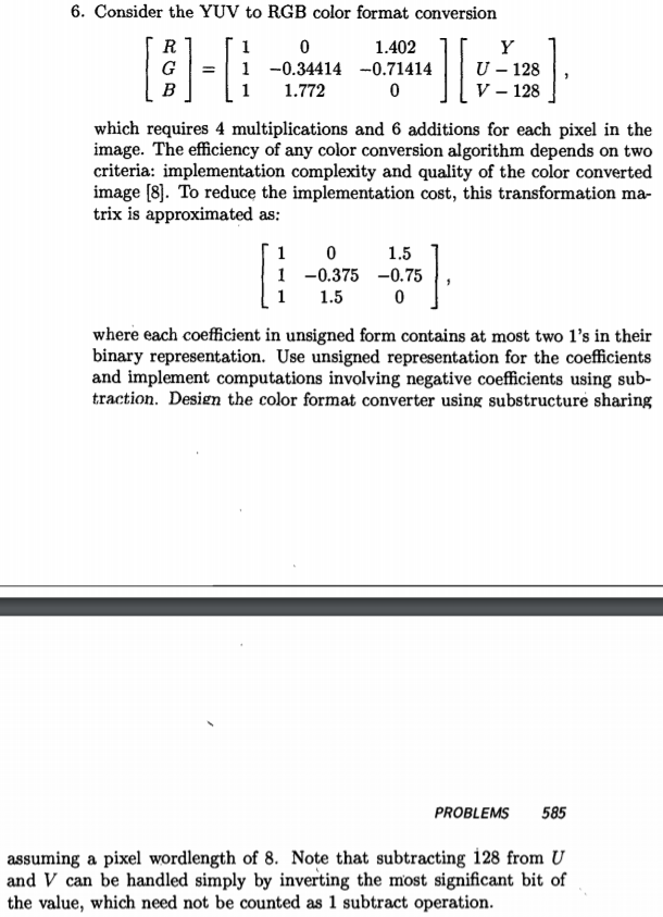 6. Consider the YUV to RGB color format conversion | Chegg.com