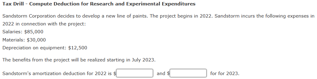 Solved Tax Drill - Compute Deduction for Research and | Chegg.com