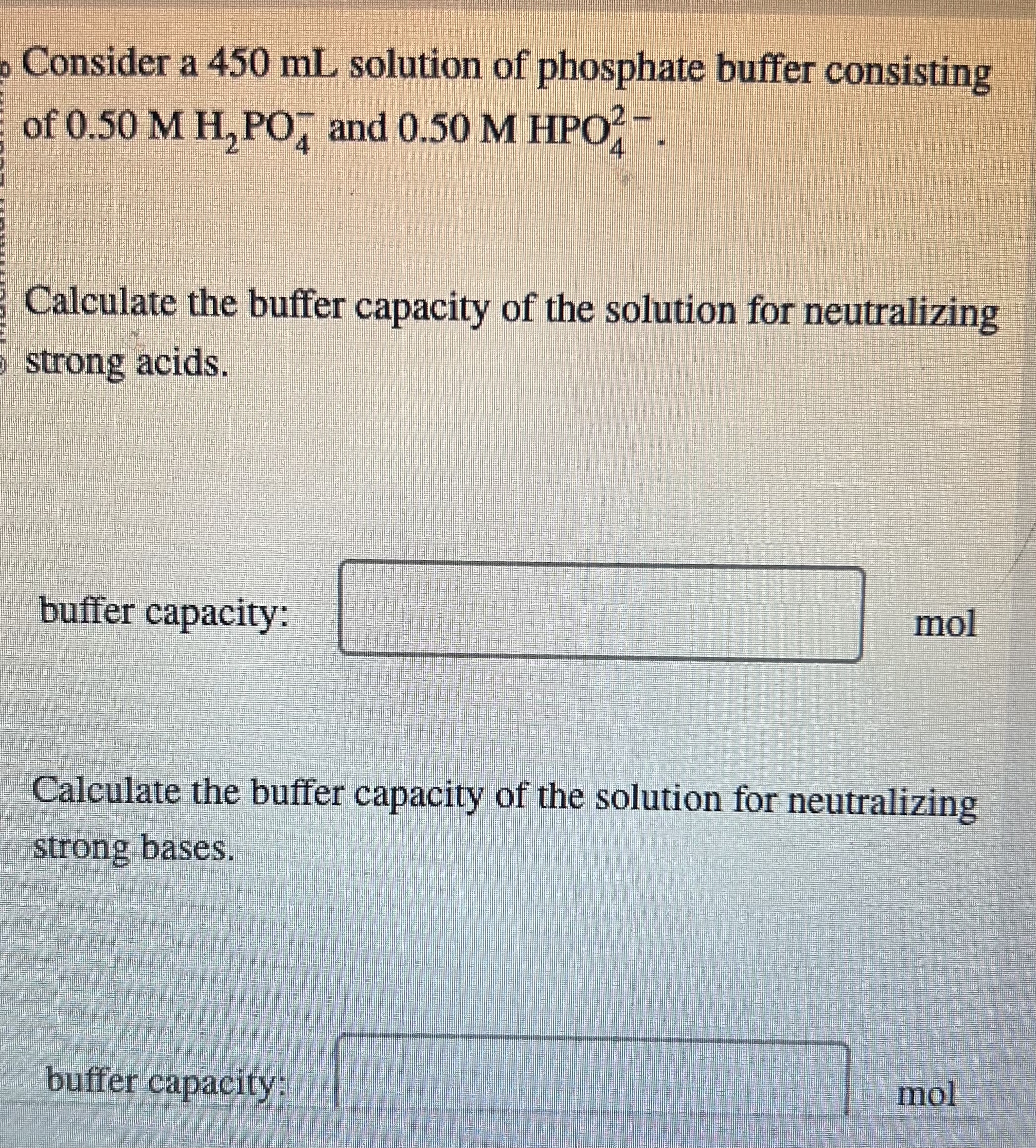 Solved Consider a 450mL ﻿solution of phosphate buffer | Chegg.com