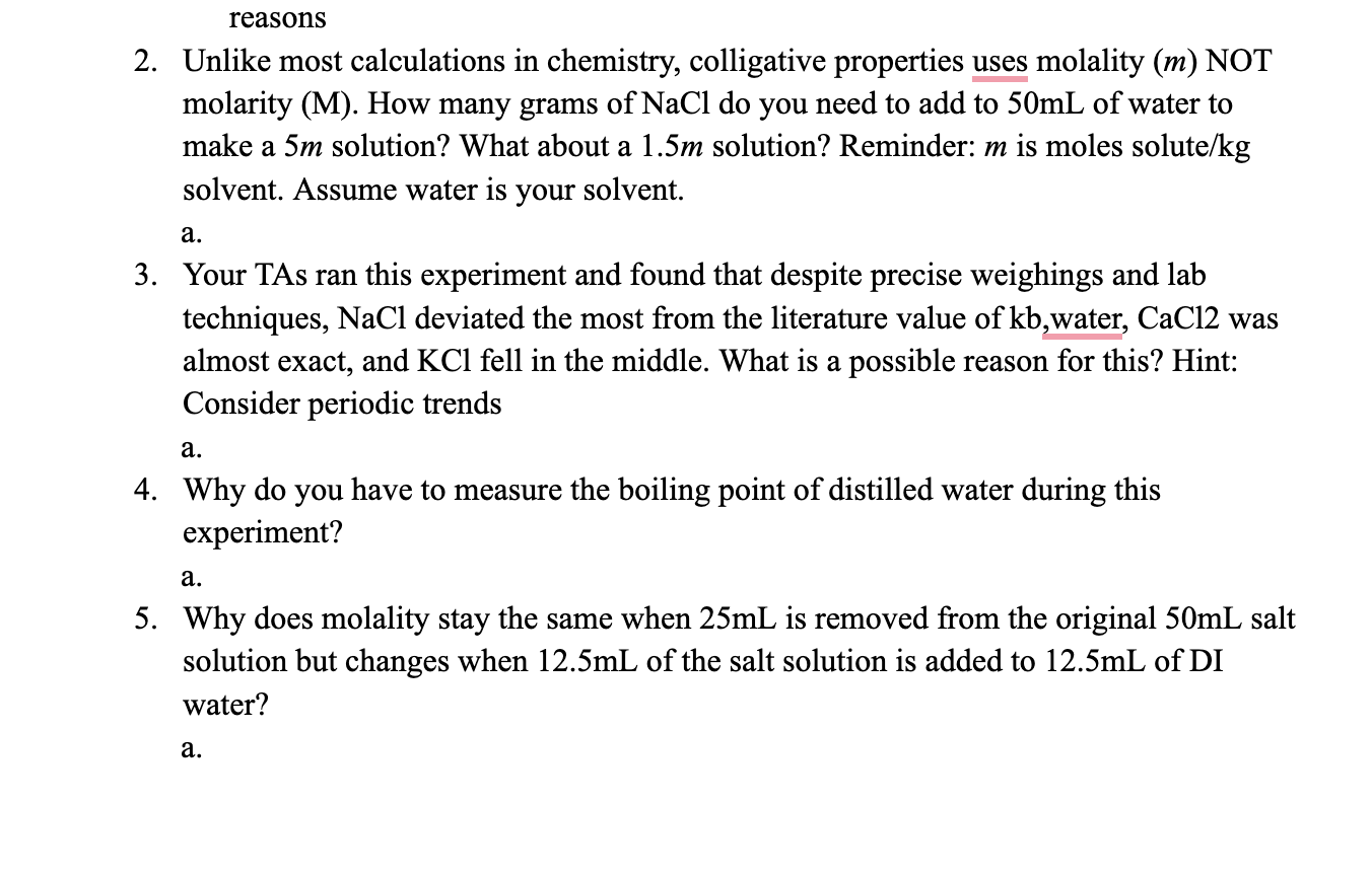 Solved colligative properties lab, please answer 4 and 5, | Chegg.com
