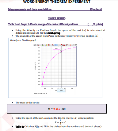 Solved WORK-ENERGY THEOREM EXPERIMENT I just need the | Chegg.com