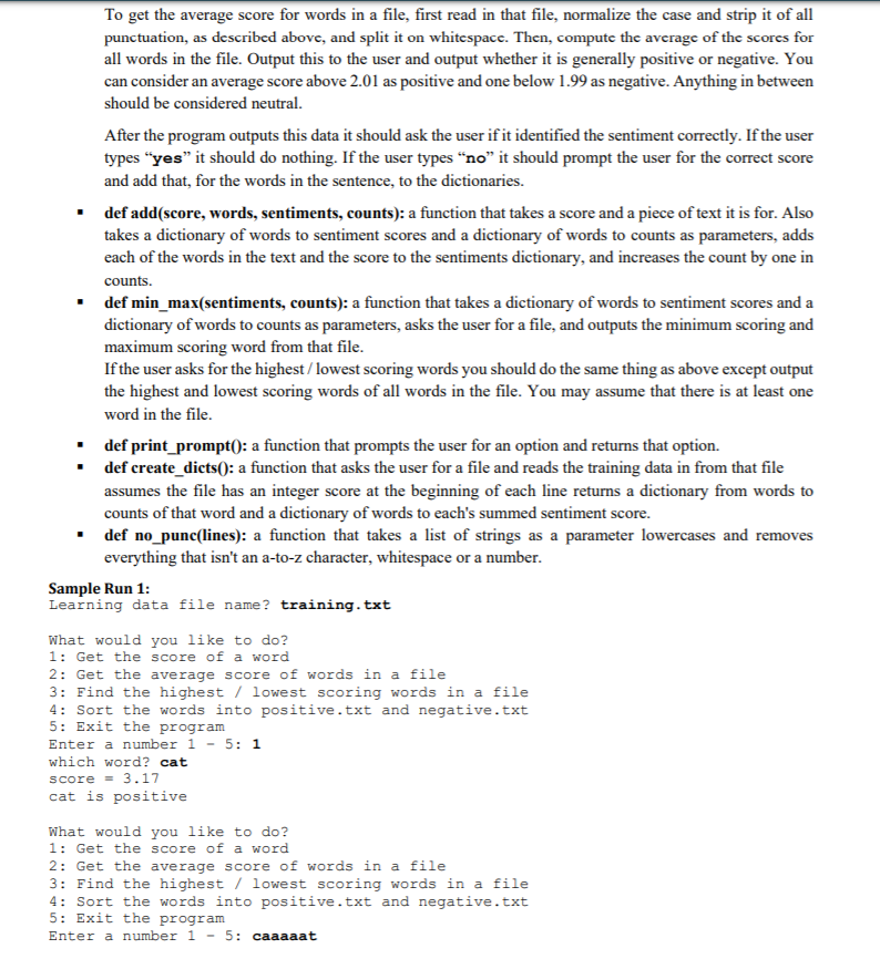 Programming Assignment 9 Sentiment Analysis Due