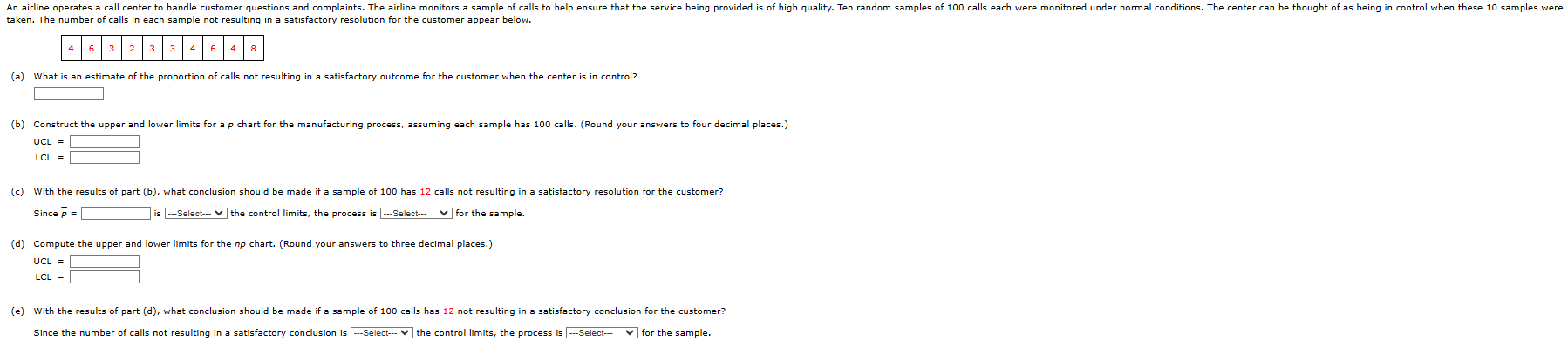 Solved taken. The number of calls in each sample not | Chegg.com
