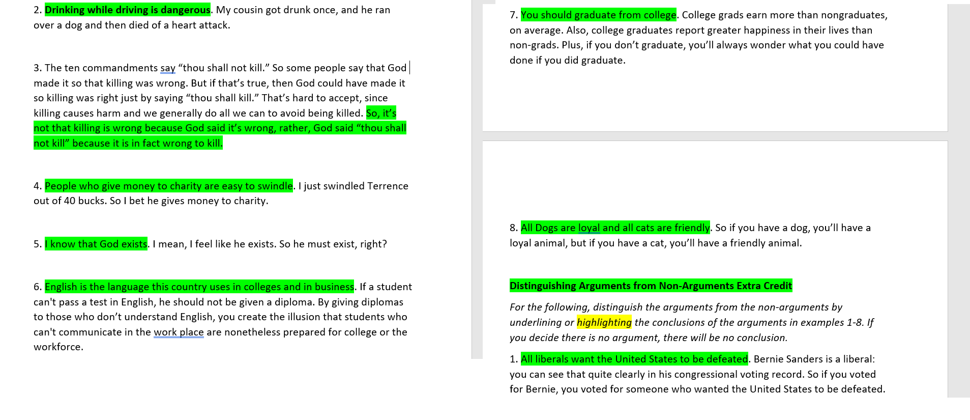 Here are some basic arguments. Underline or highlight | Chegg.com