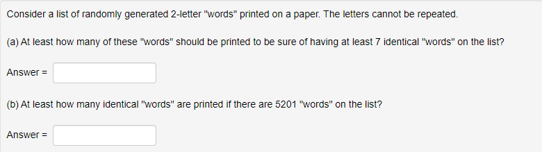 Solved Consider a list of randomly generated 2-letter | Chegg.com