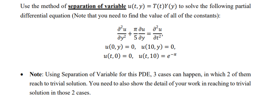 Solved Use the method of separation of variable uſt, y) = | Chegg.com