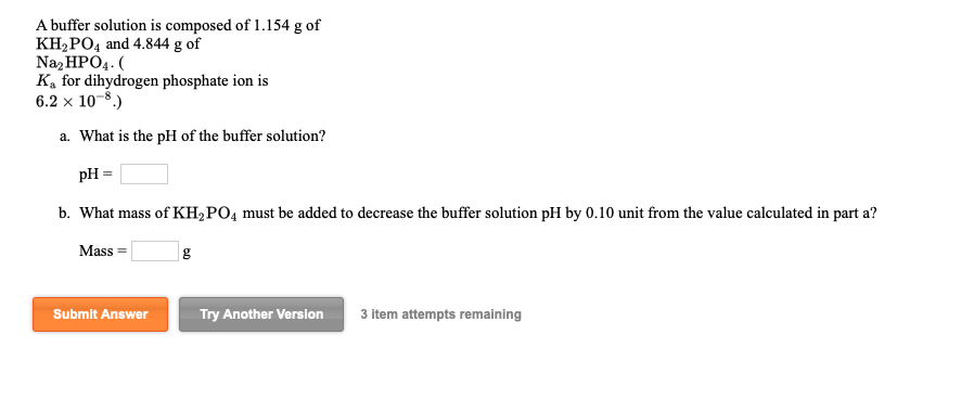 Solved A buffer solution is composed of 1.154 g of KH2PO4 | Chegg.com