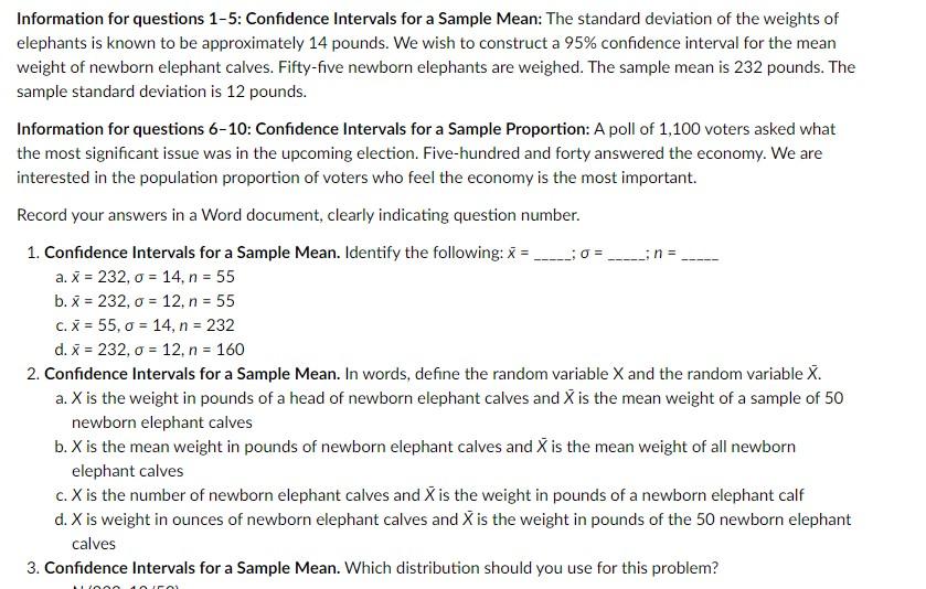 Solved Information for questions 1-5: Confidence Intervals | Chegg.com