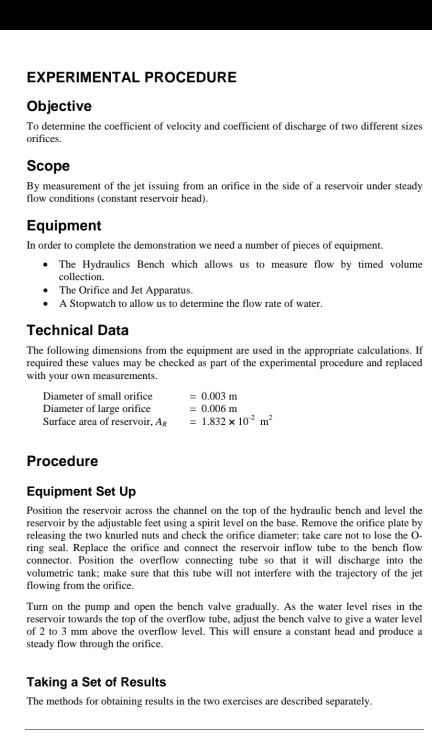 Solved EXPERIMENTAL PROCEDURE Objective To determine the | Chegg.com