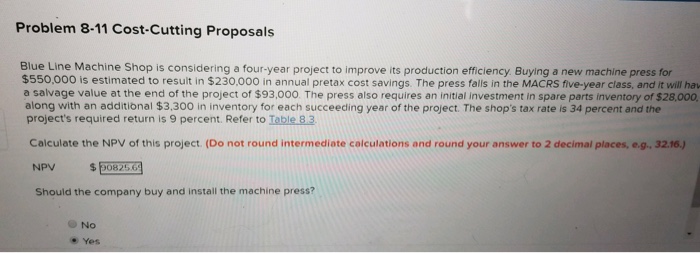 Solved Problem 8-11 Cost-Cutting Proposals Blue Line Machine | Chegg.com
