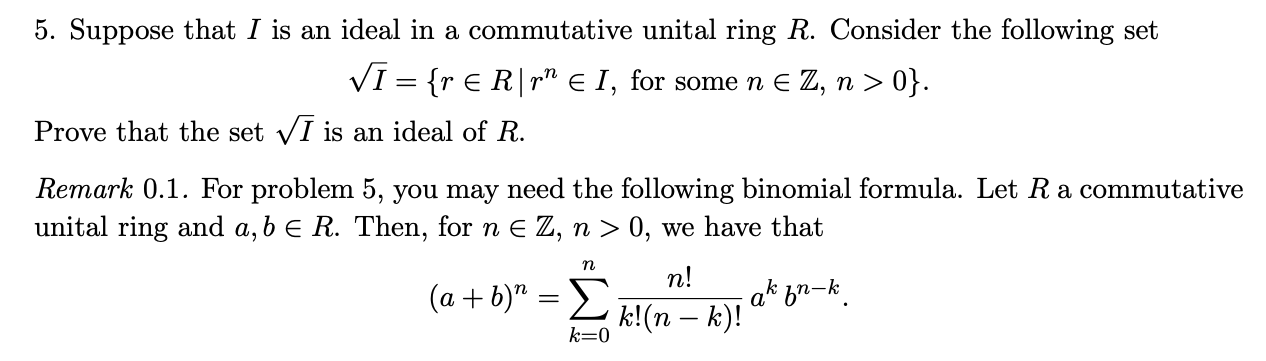 Solved Suppose that I is an ﻿ideal in ﻿a commutative unital | Chegg.com