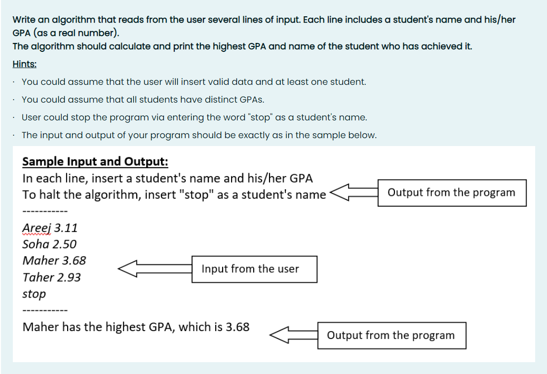 Solved Write an algorithm that reads from the user | Chegg.com