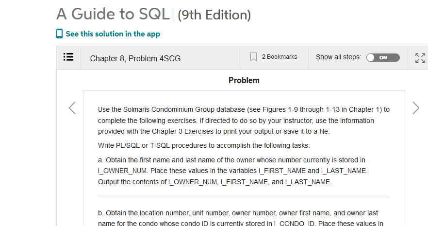 Solved A Guide to SQL|(9th Edition) See this solution in the | Chegg.com