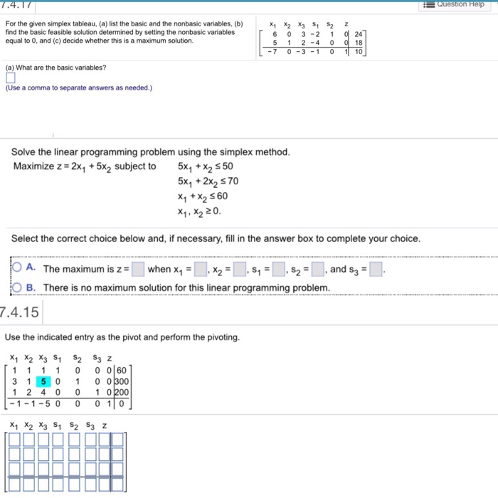 Solved For the given simplex tableau, (a) list the basic and | Chegg.com