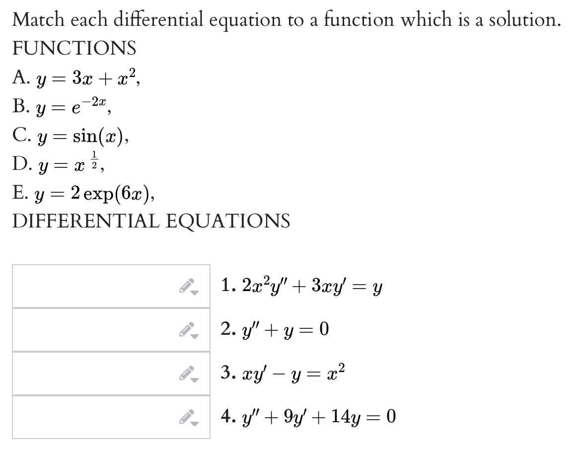 Solved Match each differential equation to a function which | Chegg.com