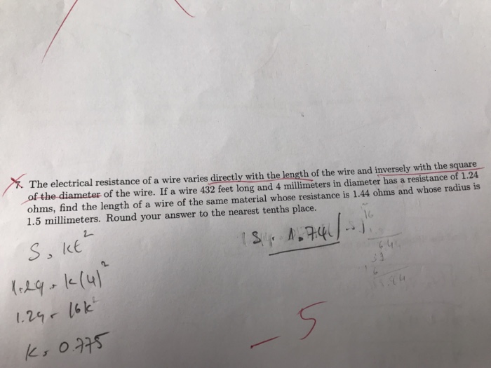 Solved ㅈ The electrical resistance of a wire varies directly | Chegg.com