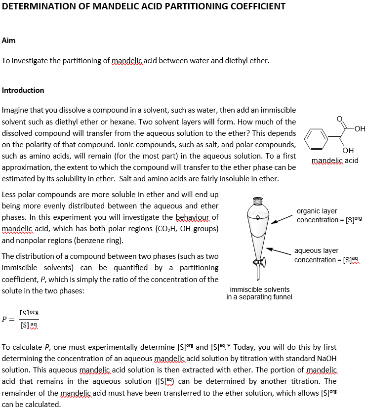 Solved DETERMINATION OF MANDELIC ACID PARTITIONING | Chegg.com