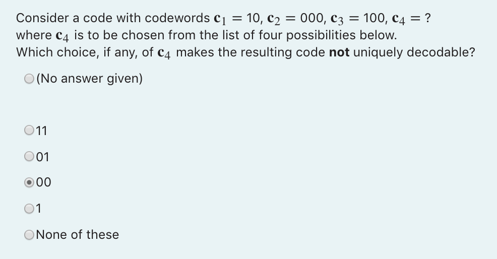 Solved - = = Consider a code with codewords ci = 10, C2 = | Chegg.com