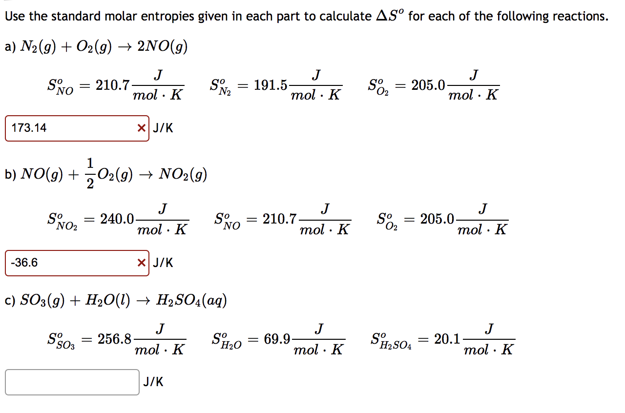 Solved Use the standard molar entropies given in each part | Chegg.com