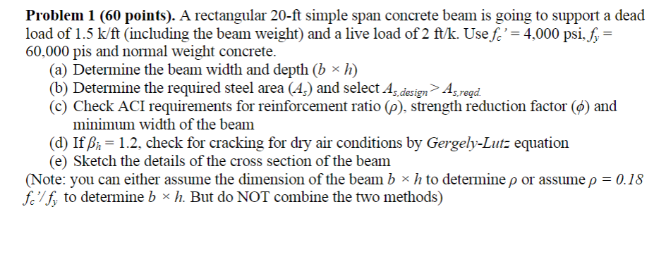 Solved Problem 1 (60 points). A rectangular 20 -ft simple | Chegg.com