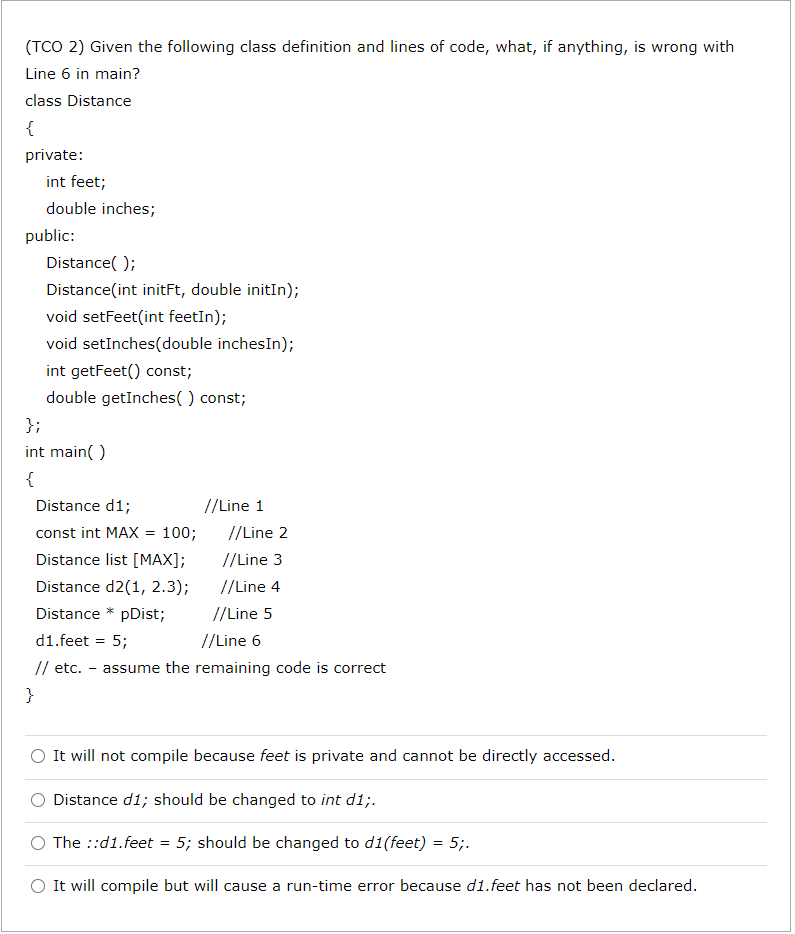 Solved (TCO 2) Given the following class definition and | Chegg.com