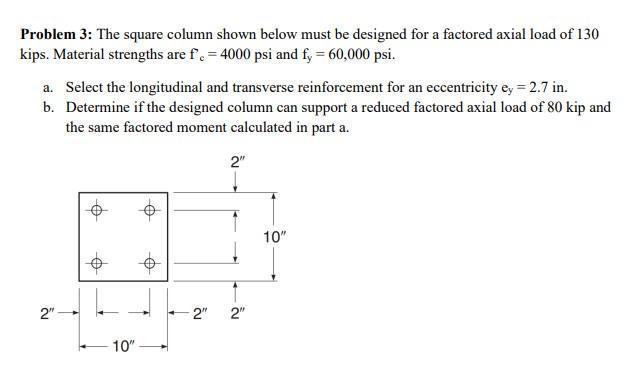 Solved Problem 3: The square column shown below must be | Chegg.com
