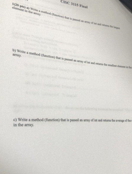 Solved CISC 3115 Final 3115 F element in the arraymethod | Chegg.com