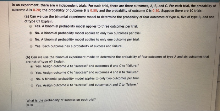 Solved In an experiment, there are n independent trials. For | Chegg.com