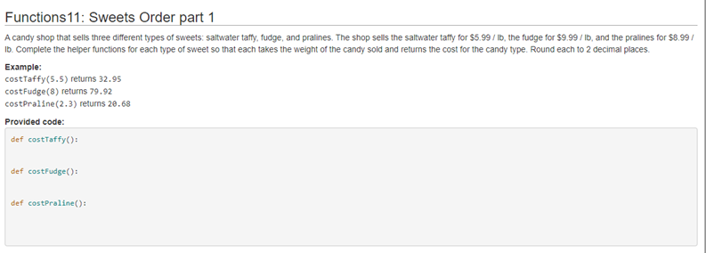 Solved Functions 11: Sweets Order part 1 A candy shop that | Chegg.com