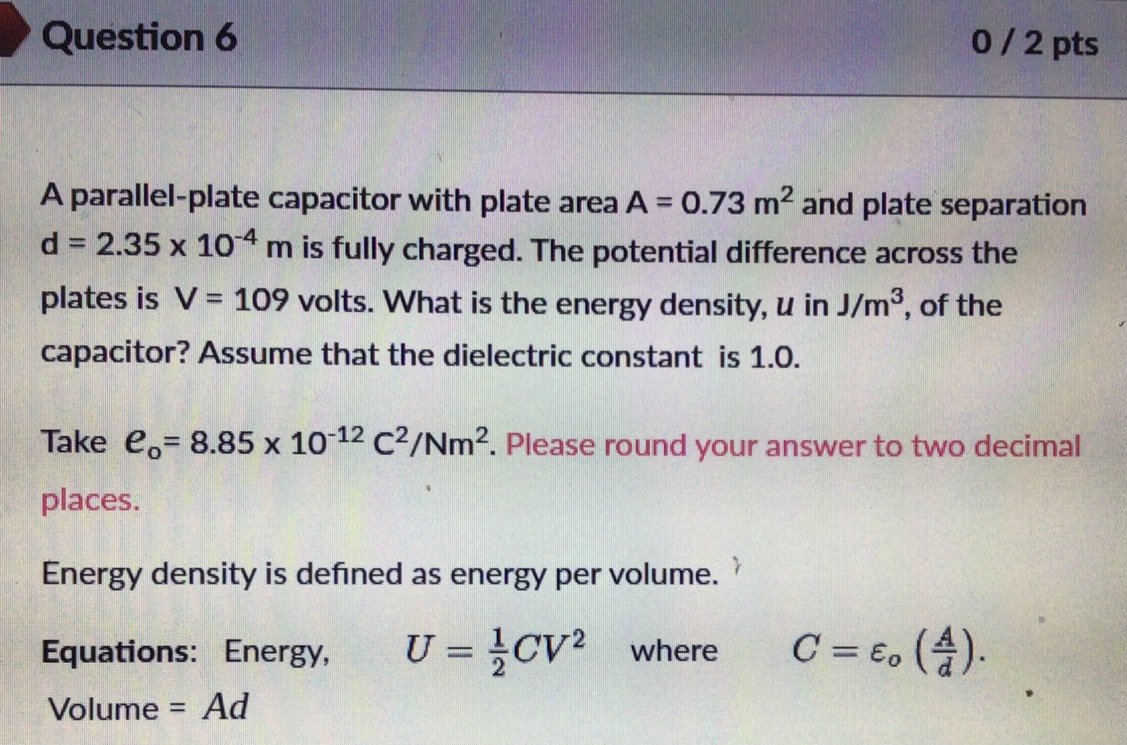 Solved Question 6A parallel-plate capacitor with plate area | Chegg.com