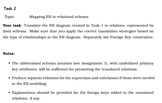 Solved Task 1 Topic: ER modelling Consider the following | Chegg.com