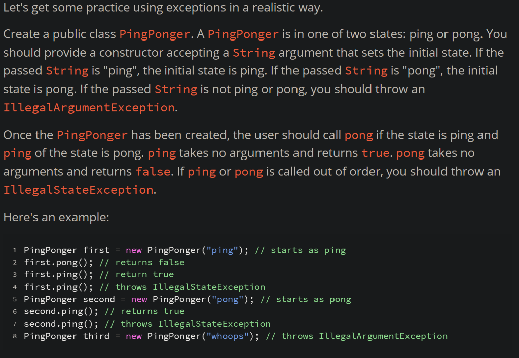 Solved Let's get some practice using exceptions in a | Chegg.com