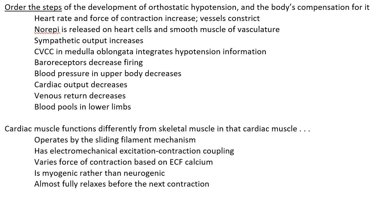 Solved Order the steps of the development of orthostatic | Chegg.com