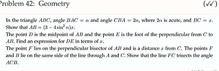 Solved Problem 42: Geometry (w) In the triangle ABC, angle | Chegg.com