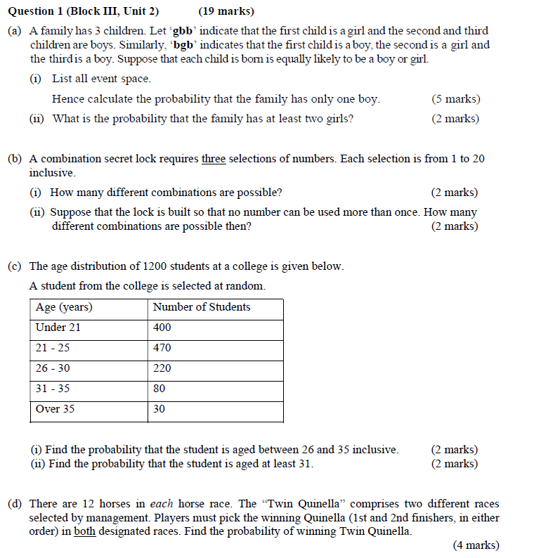 Solved Question 1 (Block III, Unit 2) (19 marks) (a) A | Chegg.com