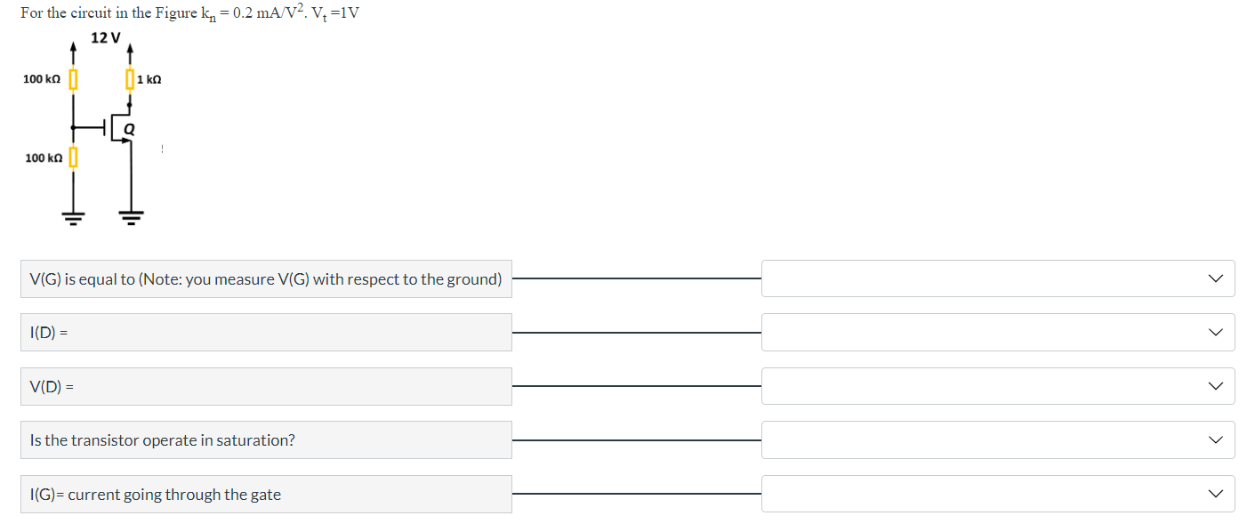 Solved For the circuit in the Figure kn=0.2 mA/V2.Vt=1 V | Chegg.com