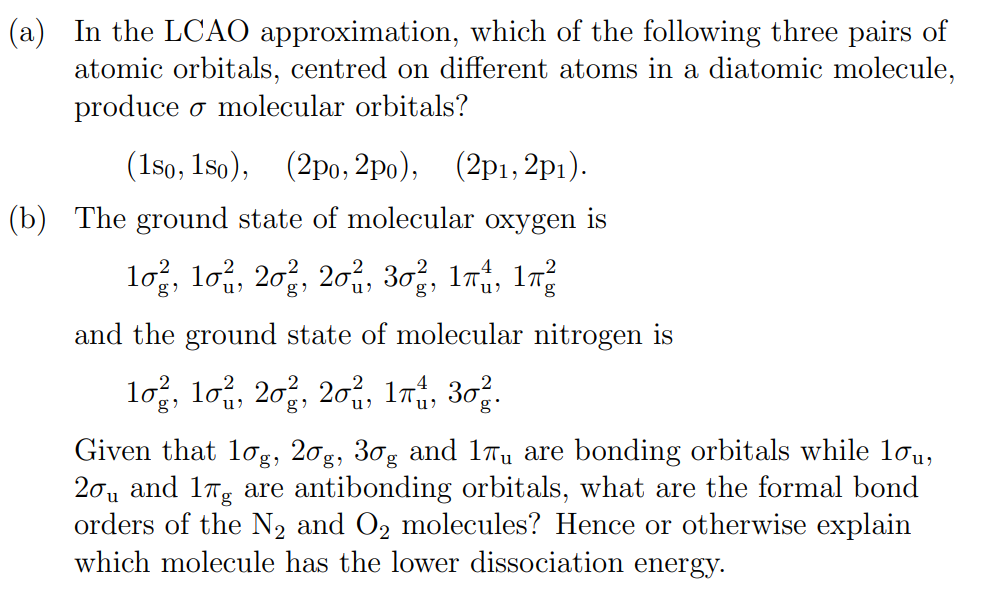 Solved (a) In the LCAO approximation, which of the following | Chegg.com
