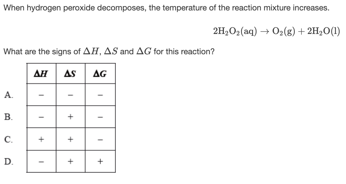 Solved When hydrogen peroxide decomposes, the temperature of | Chegg.com