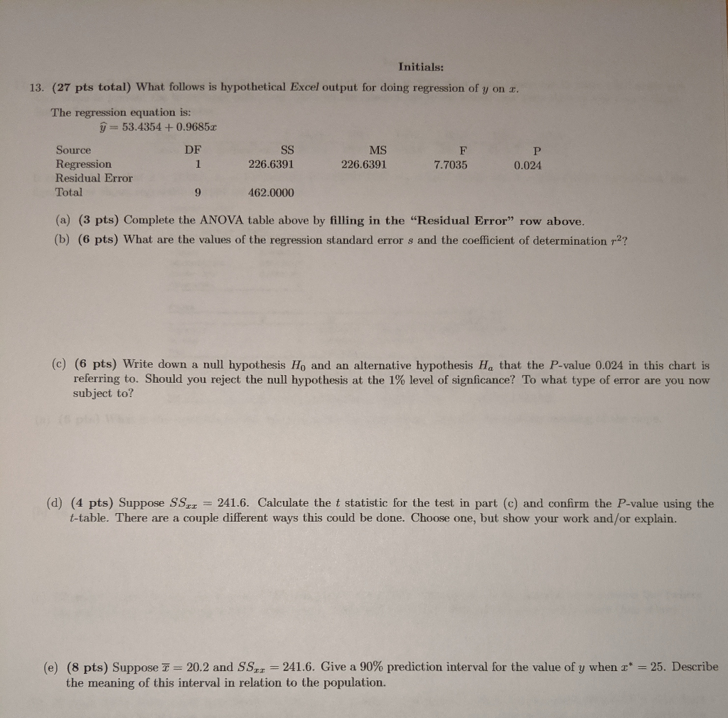 Solved Initials: 13. (27 pts total) What follows is | Chegg.com