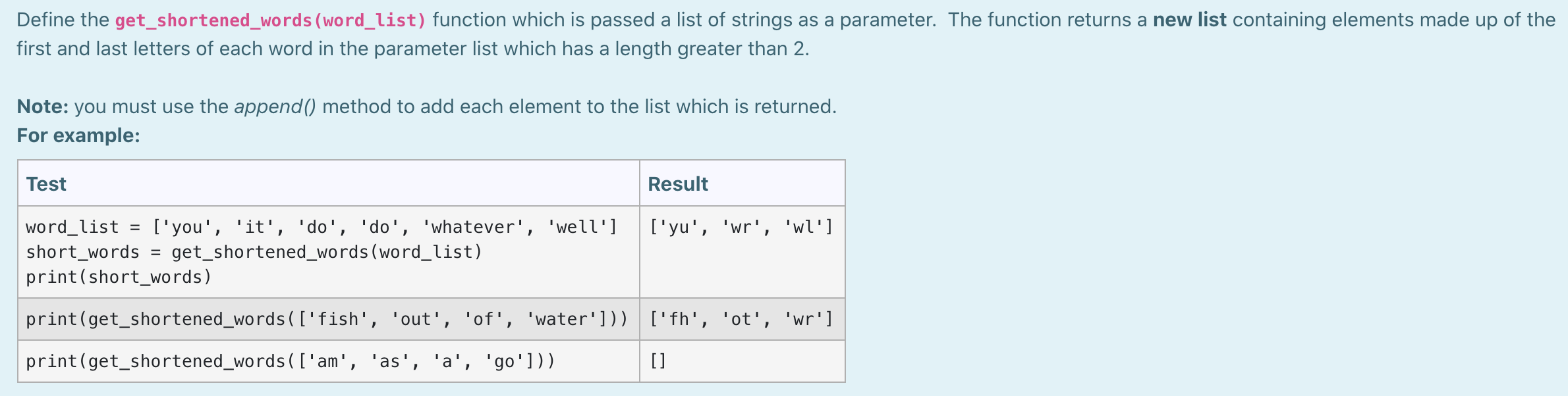 Solved Define the get_shortened_words (word_list) function | Chegg.com