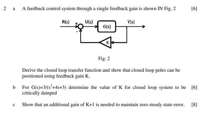 Solved 2 a A feedback control system through a single | Chegg.com