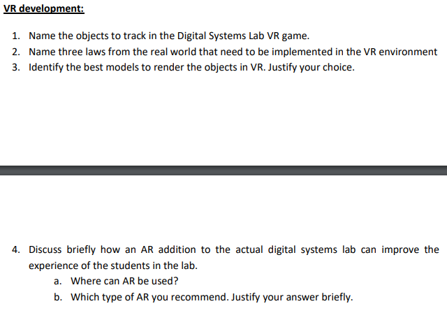 Solved VR development: 1. Name the objects to track in the | Chegg.com