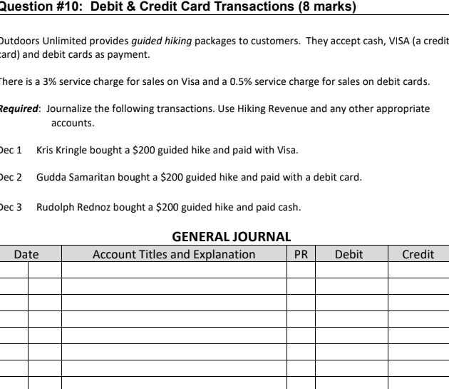 Solved Question #10: Debit & Credit Card Transactions (8 | Chegg.com