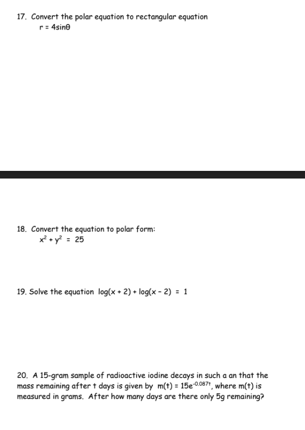 Solved 17. Convert the polar equation to rectangular | Chegg.com