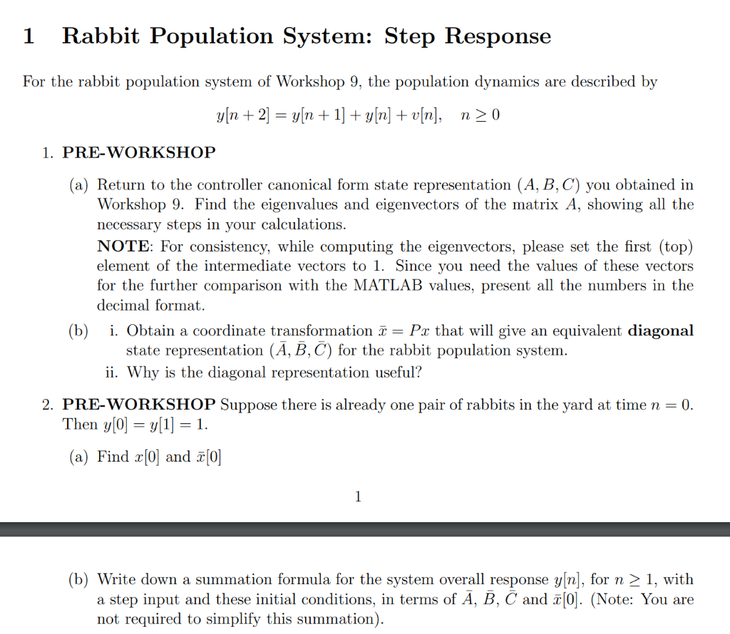 1 Rabbit Population System: Step Response For the | Chegg.com