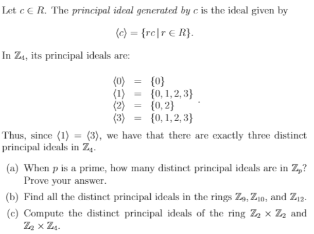Solved Let c∈R. The principal ideal generated by c is the | Chegg.com