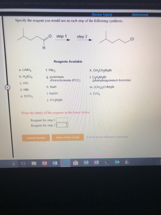 Solved References Specify the reagent you would use in each | Chegg.com