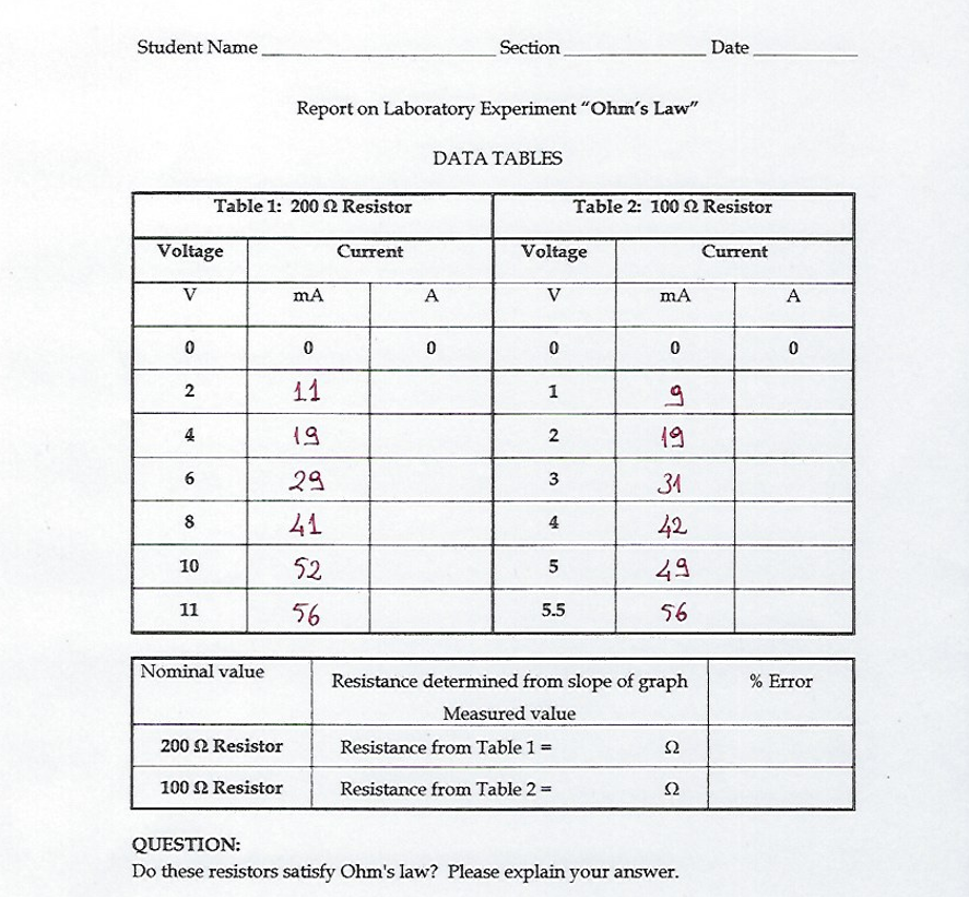 Solved Student Name Section Date Report on Laboratory | Chegg.com