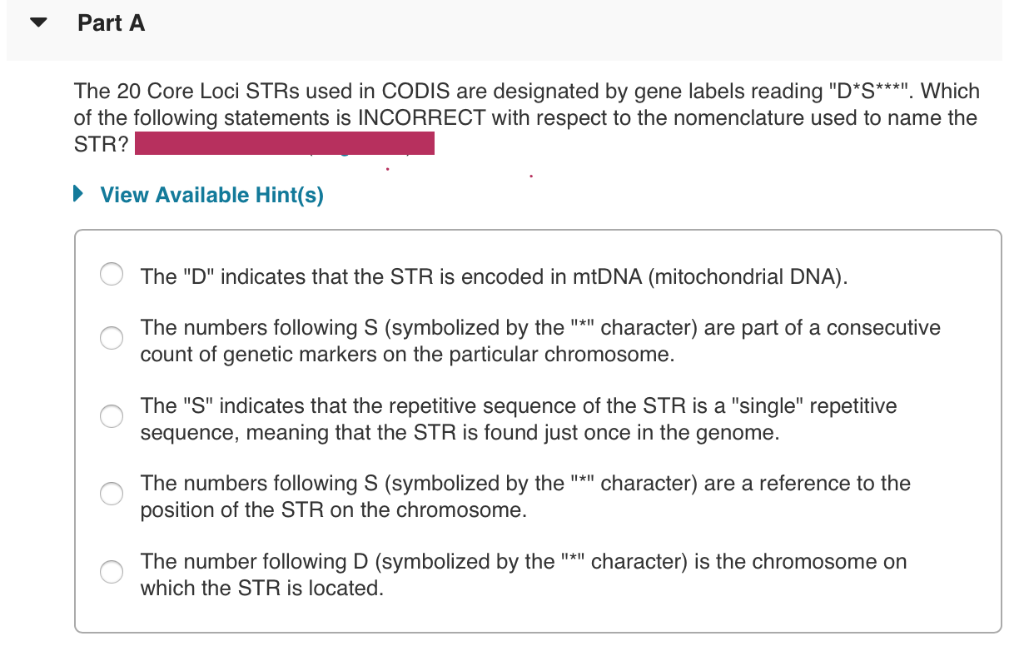 Solved A typical CODIS STR will have how many different | Chegg.com