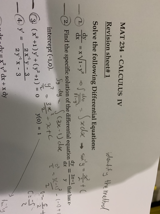 Solved MAT 234-CALCULUS IV Revision sheet# 1 idoutity the | Chegg.com